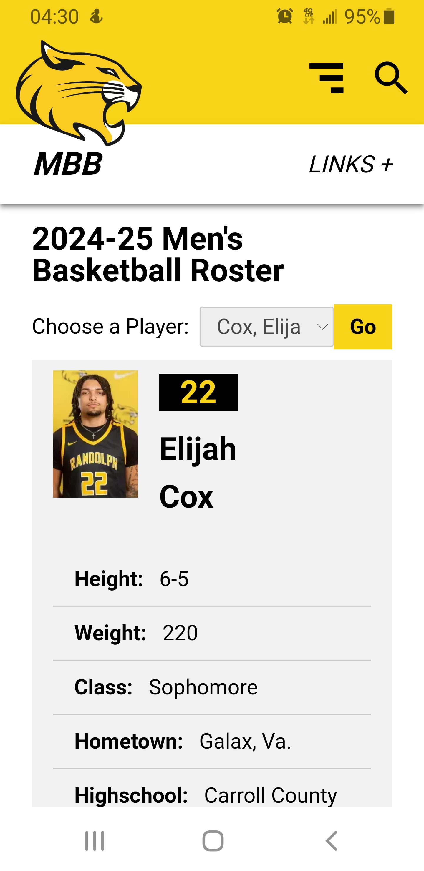 Elijah Cox is calling Randolph College home for his Sophomore season ...